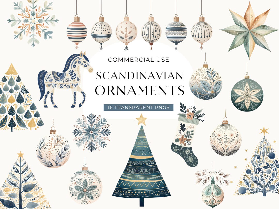 Scandi Christmas Ornament Clipart, DIGITAL DOWNLOAD, Nordic Xmas Bauble Clip Art, Scandinavian ...