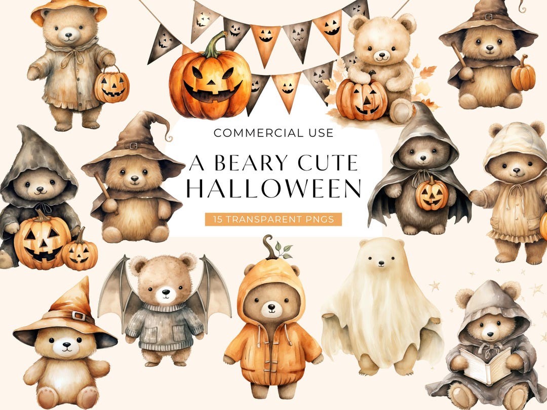 Halloween Teddy Bears Clipart, DIGITAL DOWNLOAD, October Baby Shower ...