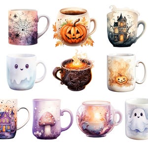 Halloween Coffee Cup Clipart, DIGITAL DOWNLOAD, Cute Watercolor Ghost ...