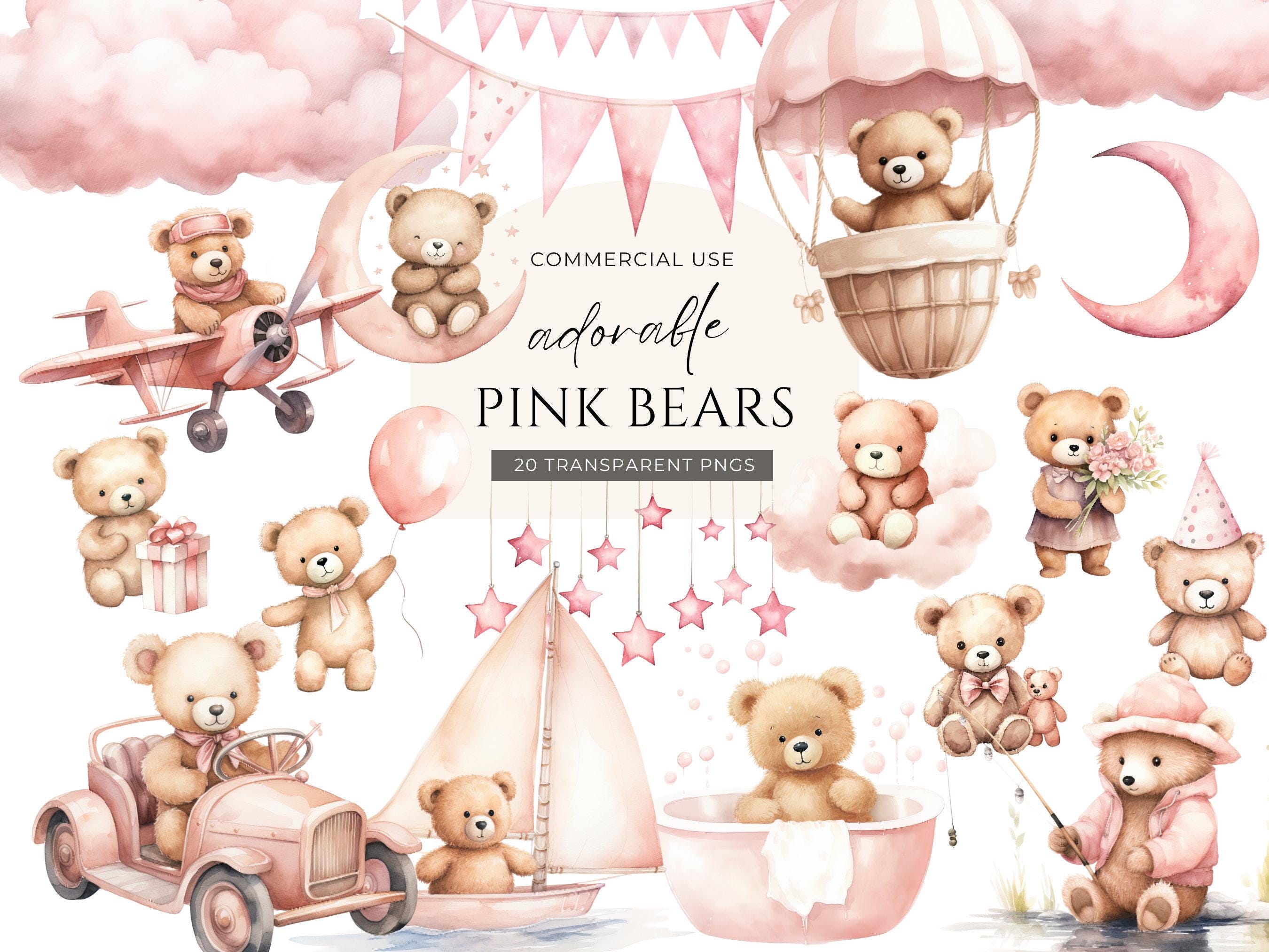 Pink Teddy Bear Clipart, DIGITAL DOWNLOAD, Hot Air Balloon Teddy Bear ...