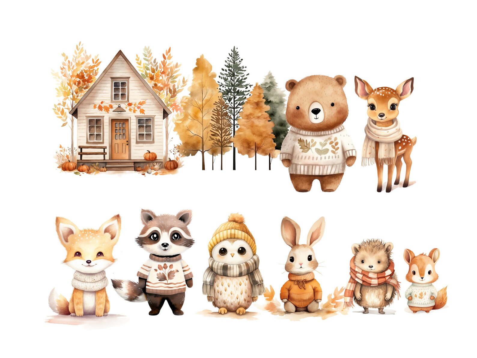 Fall Animal Clipart, DIGITAL DOWNLOAD, Woodland Creatures Illustrations ...