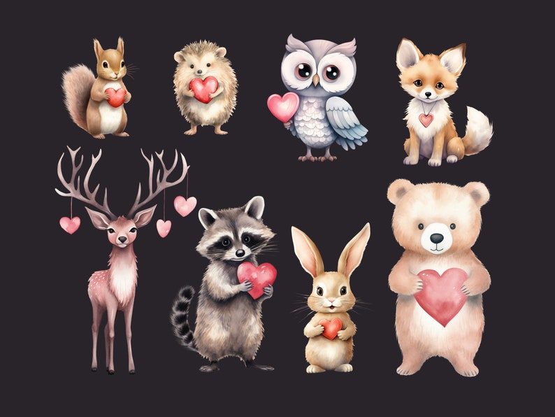 Woodland Animals Clipart Valentines DIGITAL DOWNLOAD Forest - Etsy
