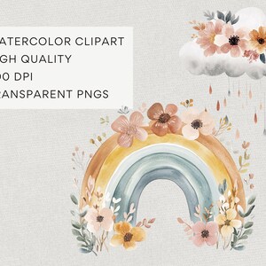 Boho Rainbow Watercolor Clipart, DIGITAL DOWNLOAD, Floral Rainbow Clip ...