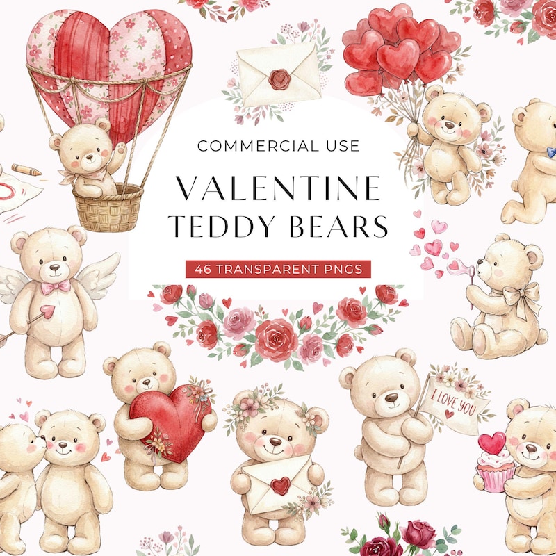 Valentines Bears Clipart - Etsy