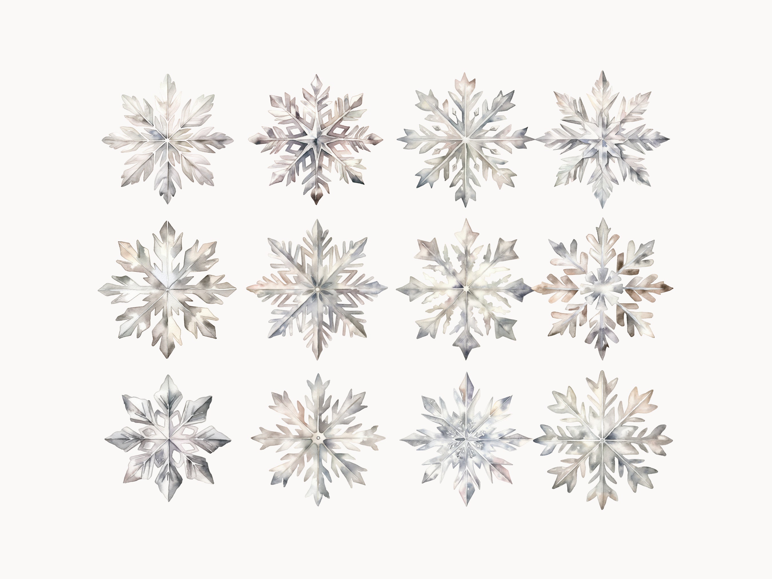 Silver Snowflake Watercolor Clipart, DIGITAL DOWNLOAD, Christmas ...