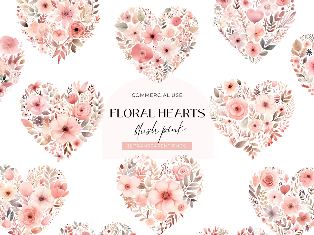 Floral Heart Clipart Pink, DIGITAL DOWNLOAD Heart With Flowers ...