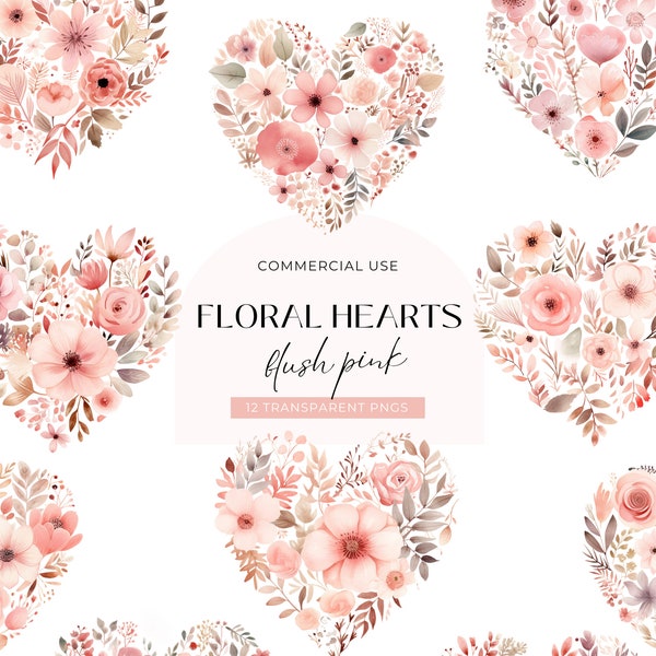 Heart Flowers Clipart - Etsy