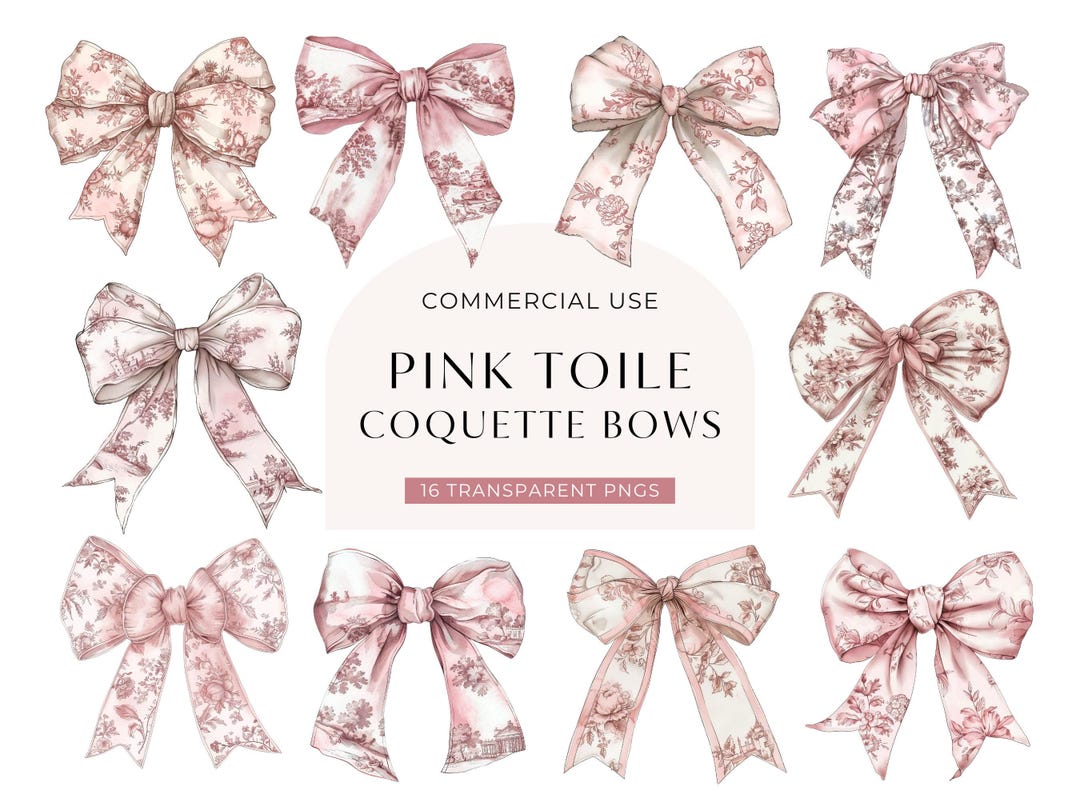 Pink Toile Bow Clipart, DIGITAL DOWNLOAD, Coquette Bows Clip Art ...