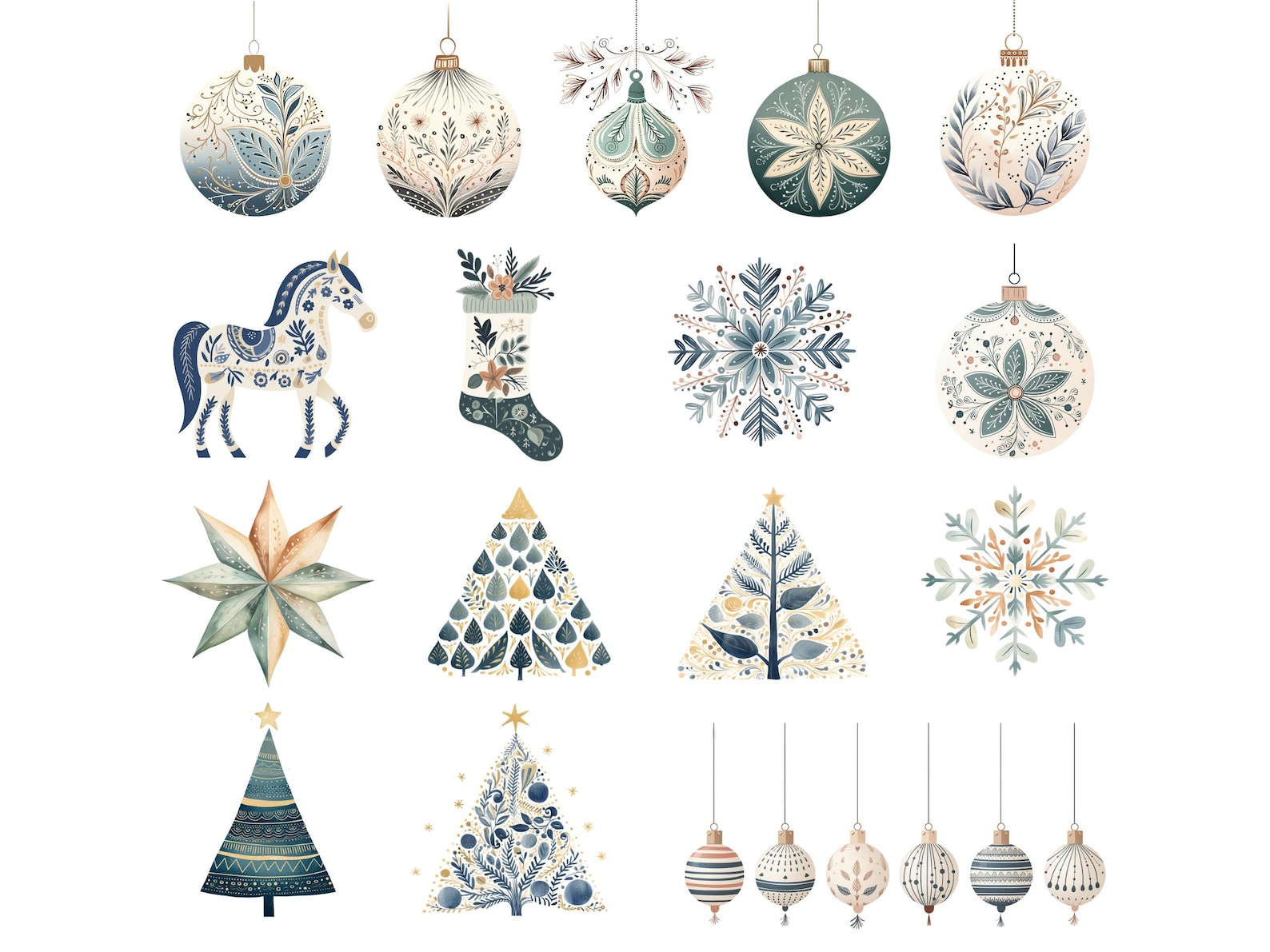 Scandi Christmas Ornament Clipart, DIGITAL DOWNLOAD, Nordic Xmas Bauble ...
