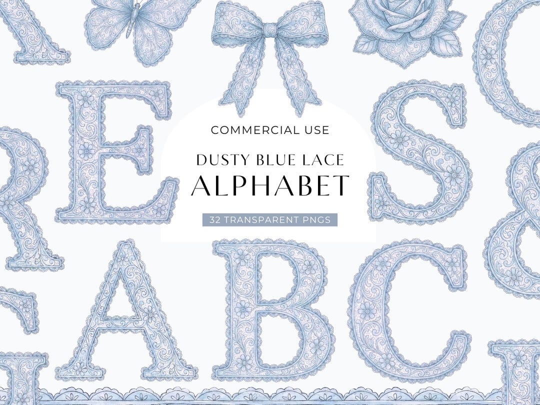 Blue Lace Alphabet Clipart, Watercolor Printable Letter Clip Art ...