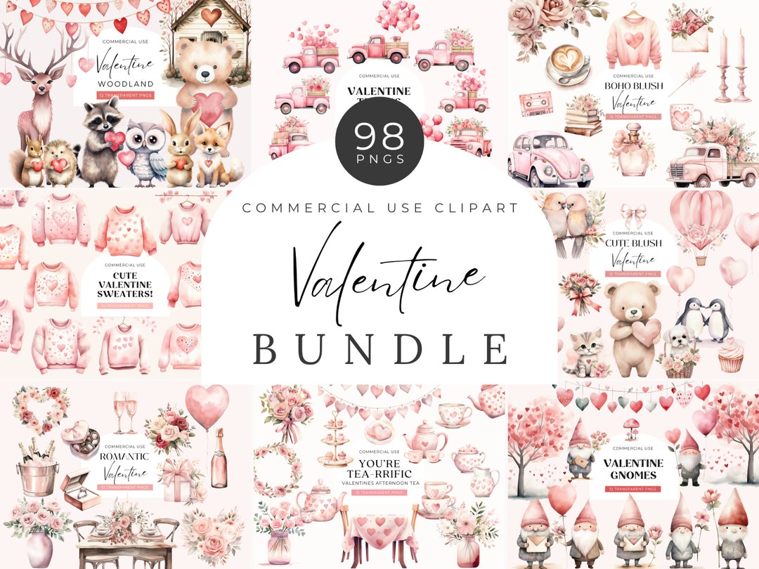 Valentines Day Clipart Bundle, DIGITAL DOWNLOAD, Boho Valentine Clipart ...