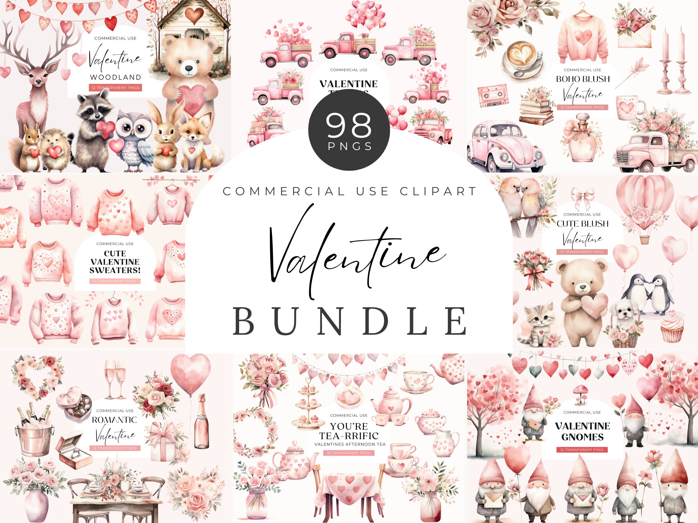 Valentines Day Clipart Bundle, DIGITAL DOWNLOAD, Boho Valentine Clipart ...