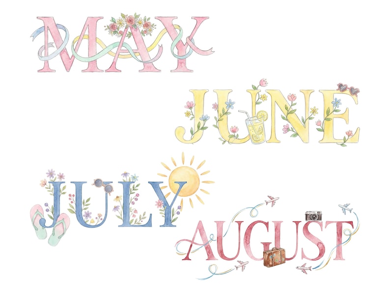 Month Clipart Commercial Use, Watercolor Planner Clip Art, Printable ...