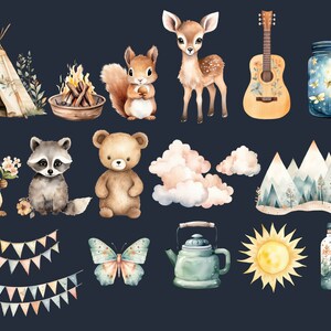 Cute Camping Clipart, DIGITAL DOWNLOAD, Woodland Forest Animal ...