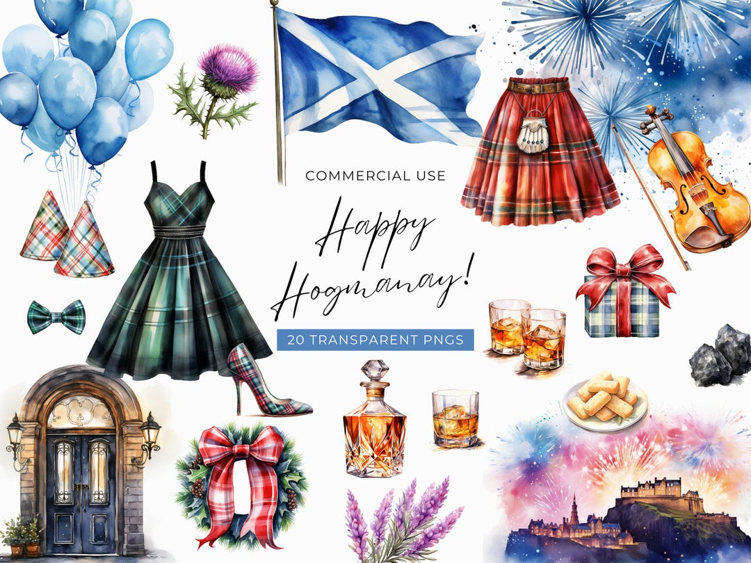 Scottish Hogmanay New Year Clipart, DIGITAL DOWNLOAD, Scotland Clipart ...