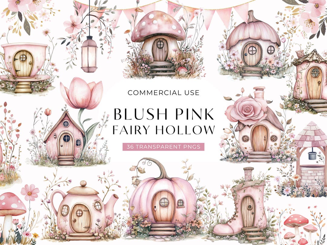 Watercolor Fairy House Clipart, Cute Pink Mushroom House Clip Art ...