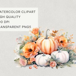 Floral Pumpkins Clipart Bundle, DIGITAL DOWNLOAD, Fall Autumn Orange ...