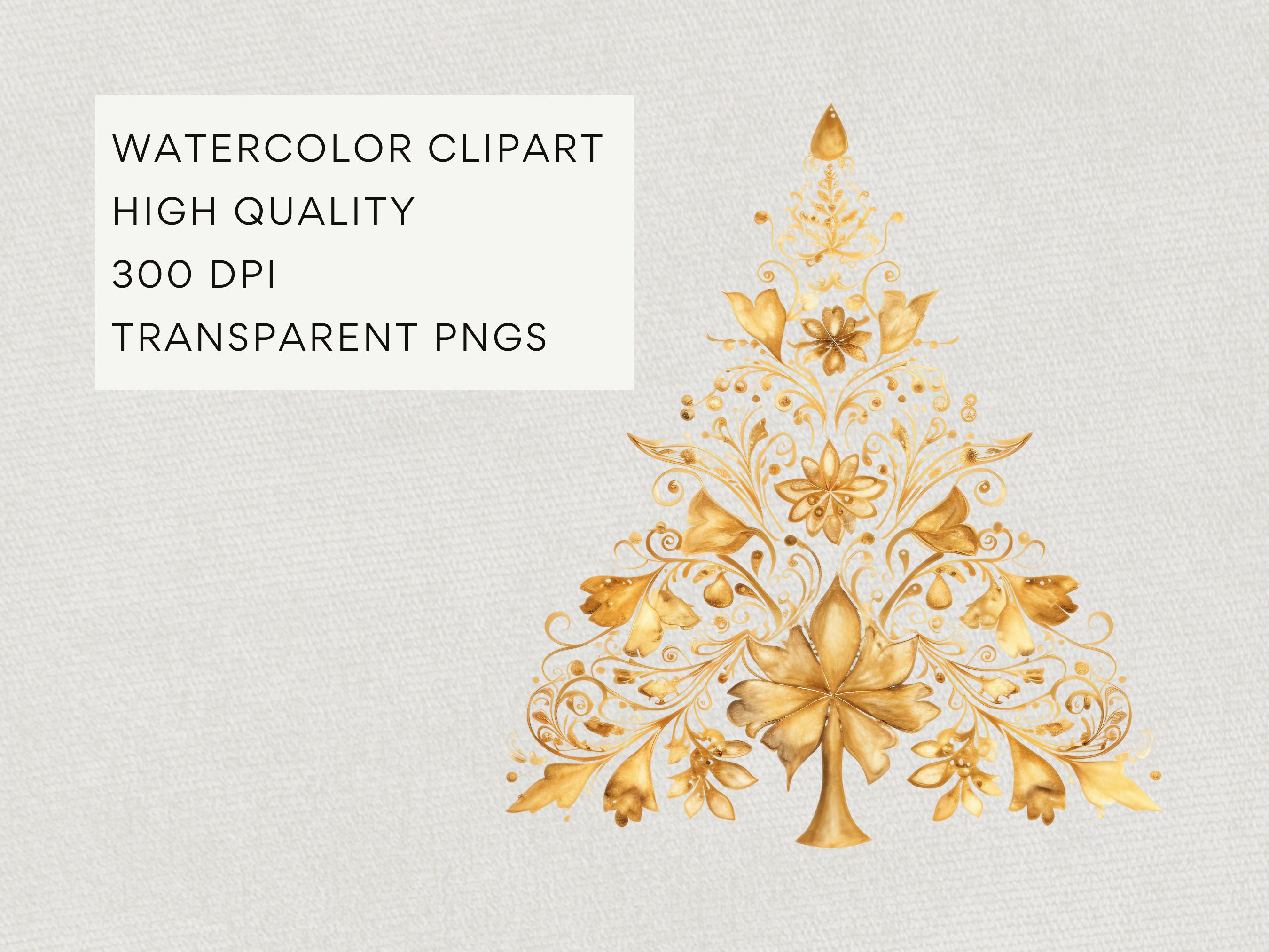 Gold Christmas Tree Clipart, DIGITAL DOWNLOAD, Luxe Gold Christmas ...