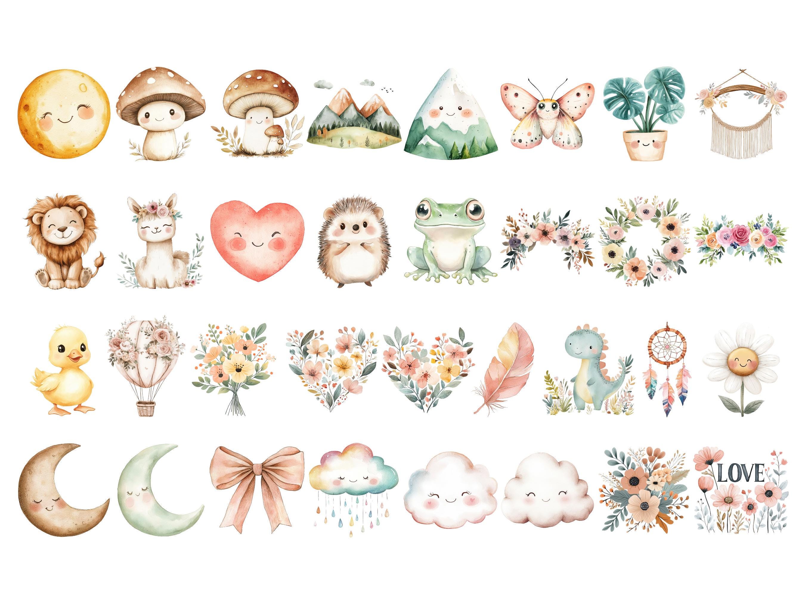 Boho Baby Doodle Clipart, DIGITAL DOWNLOAD, Watercolor Nursery Clip Art ...