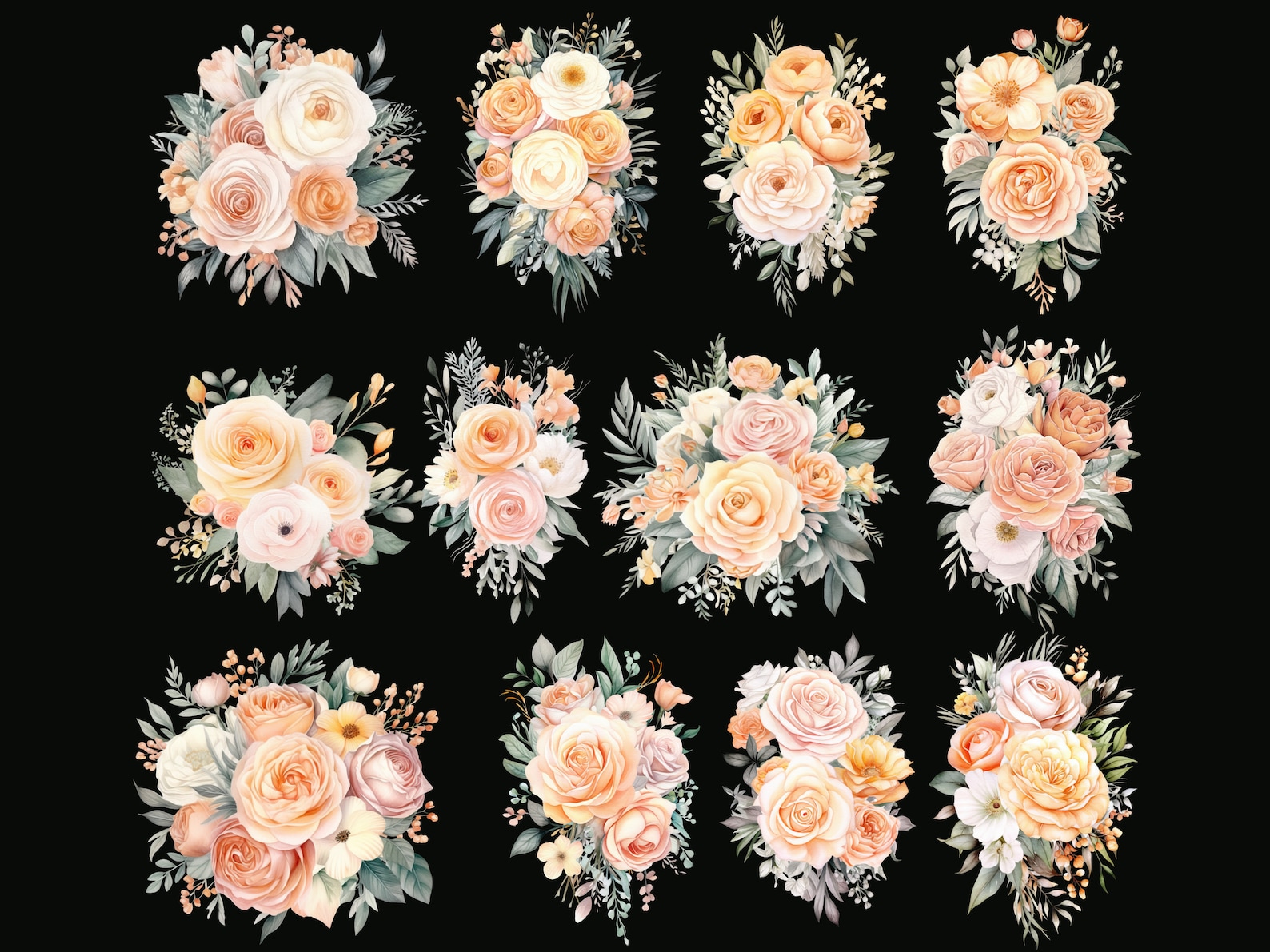 Peach Rose Clipart, DIGITAL DOWNLOAD, Peach Floral Clipart, Spring ...