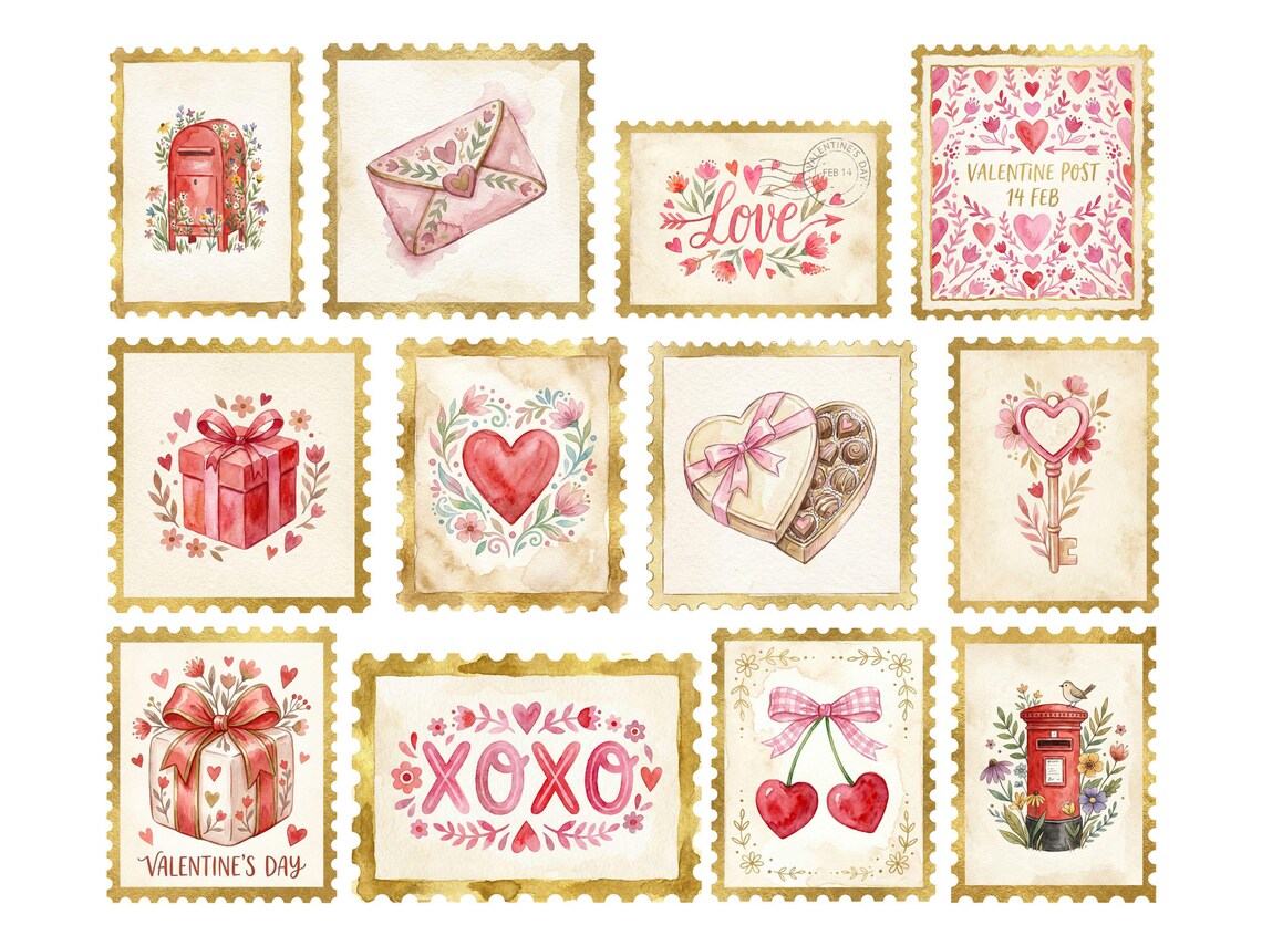 Valentine Postage Stamps Clipart, Valentines Day Clip Art, Scrapbooking ...
