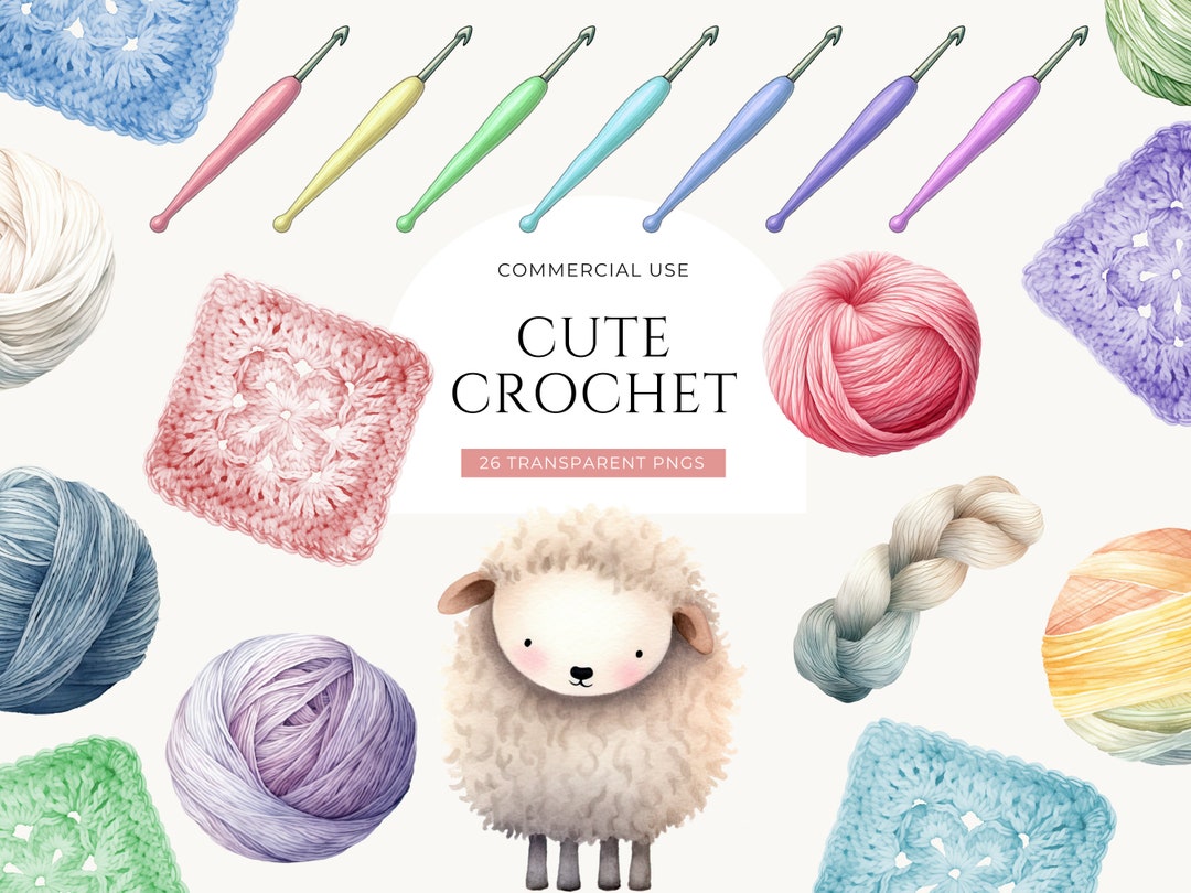 Crochet Hook Clipart, DIGITAL DOWNLOAD, Cute Watercolor Granny Square ...