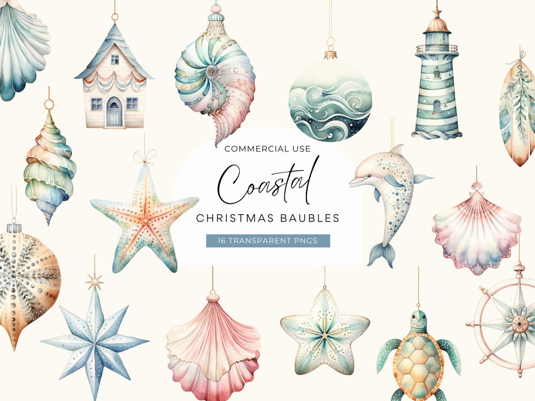 Coastal Christmas Clipart, DIGITAL DOWNLOAD, Beach Christmas Watercolor ...