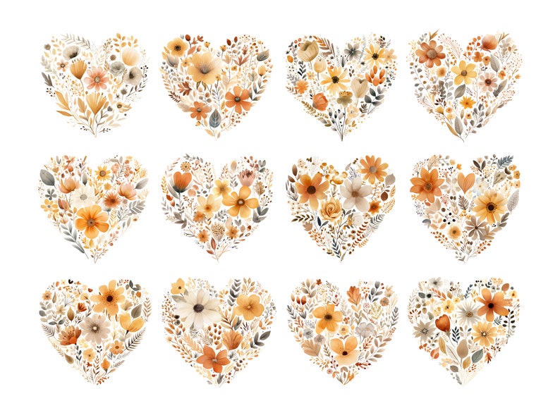 Boho Floral Heart Clipart DIGITAL DOWNLOAD Heart With - Etsy