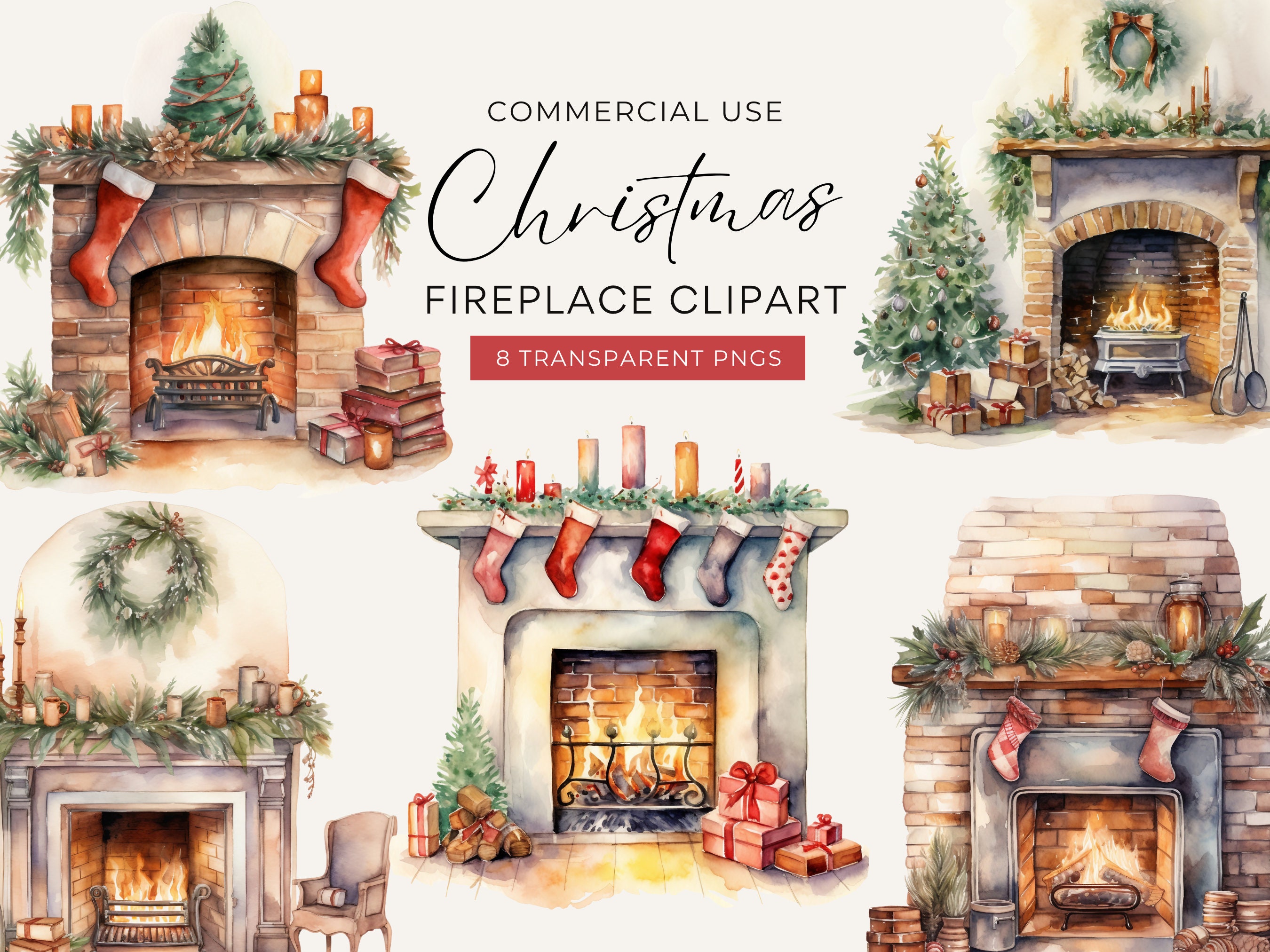 Christmas Fireplace Clipart, DIGITAL DOWNLOAD, Winter Cottage ...