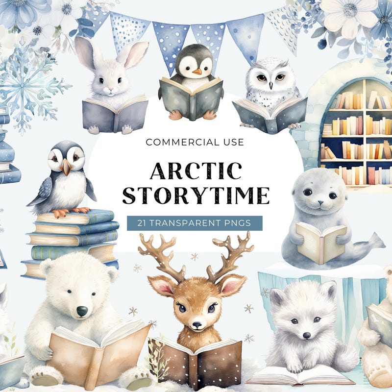 Winter Animals Reading Clip Art - Etsy