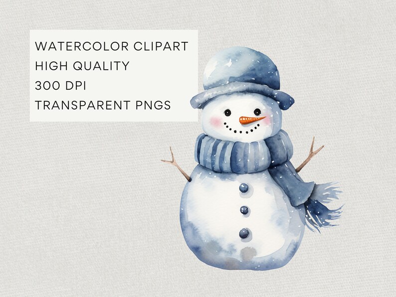 Blue Christmas Snowman Clipart, DIGITAL DOWNLOAD Cute Snowmen Clipart ...