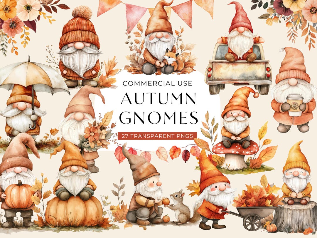Autumn Gnome Clipart DIGITAL DOWNLOAD, Fall Gnome Clip Art ...