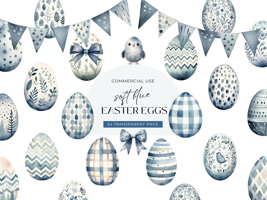 Blue Easter Eggs Clipart, DIGITAL DOWNLOAD, Pastel Easter Eggs, Cute ...