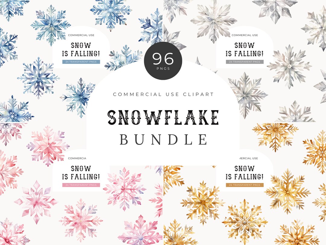 Snowflake Watercolor Clipart Bundle, DIGITAL DOWNLOAD, Pink Christmas ...