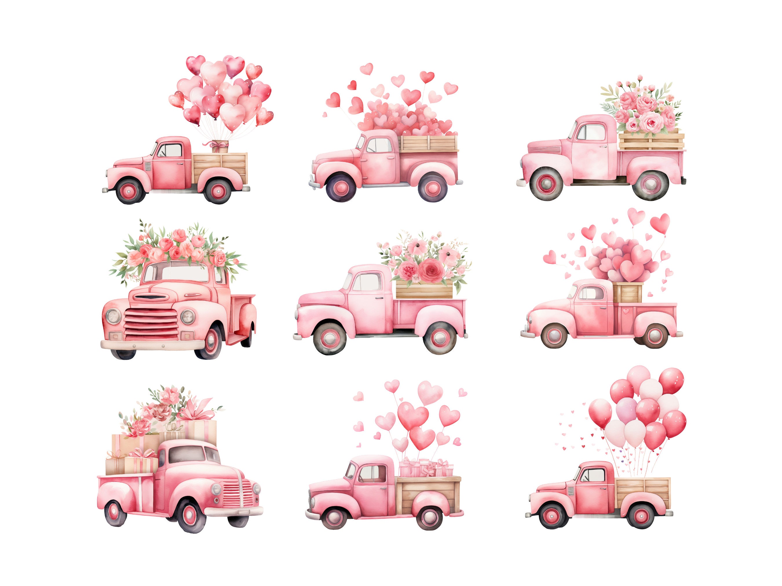 Valentine Pink Truck Clipart, DIGITAL DOWNLOAD, Vintage Truck With ...