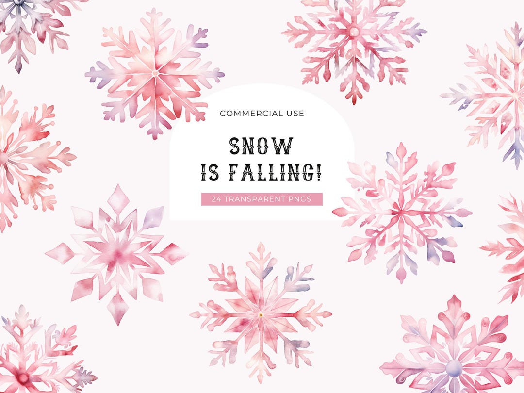 Pink Snowflake Watercolor Clipart, DIGITAL DOWNLOAD, Chirstmas ...
