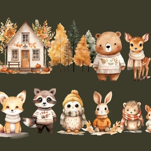 Fall Animal Clipart, DIGITAL DOWNLOAD, Woodland Creatures Illustrations ...