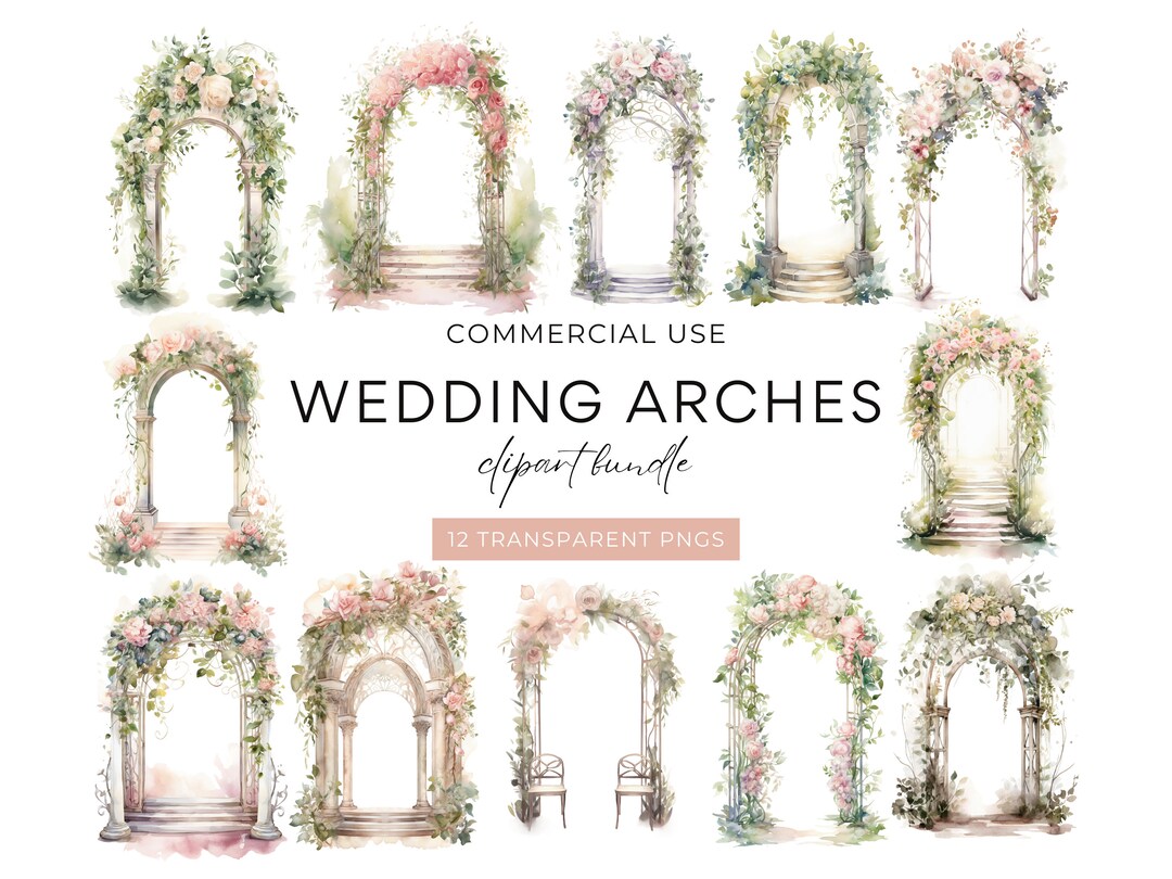 Wedding Arch Clipart, DIGITAL DOWNLOAD, Floral Arch Clipart, Watercolor ...