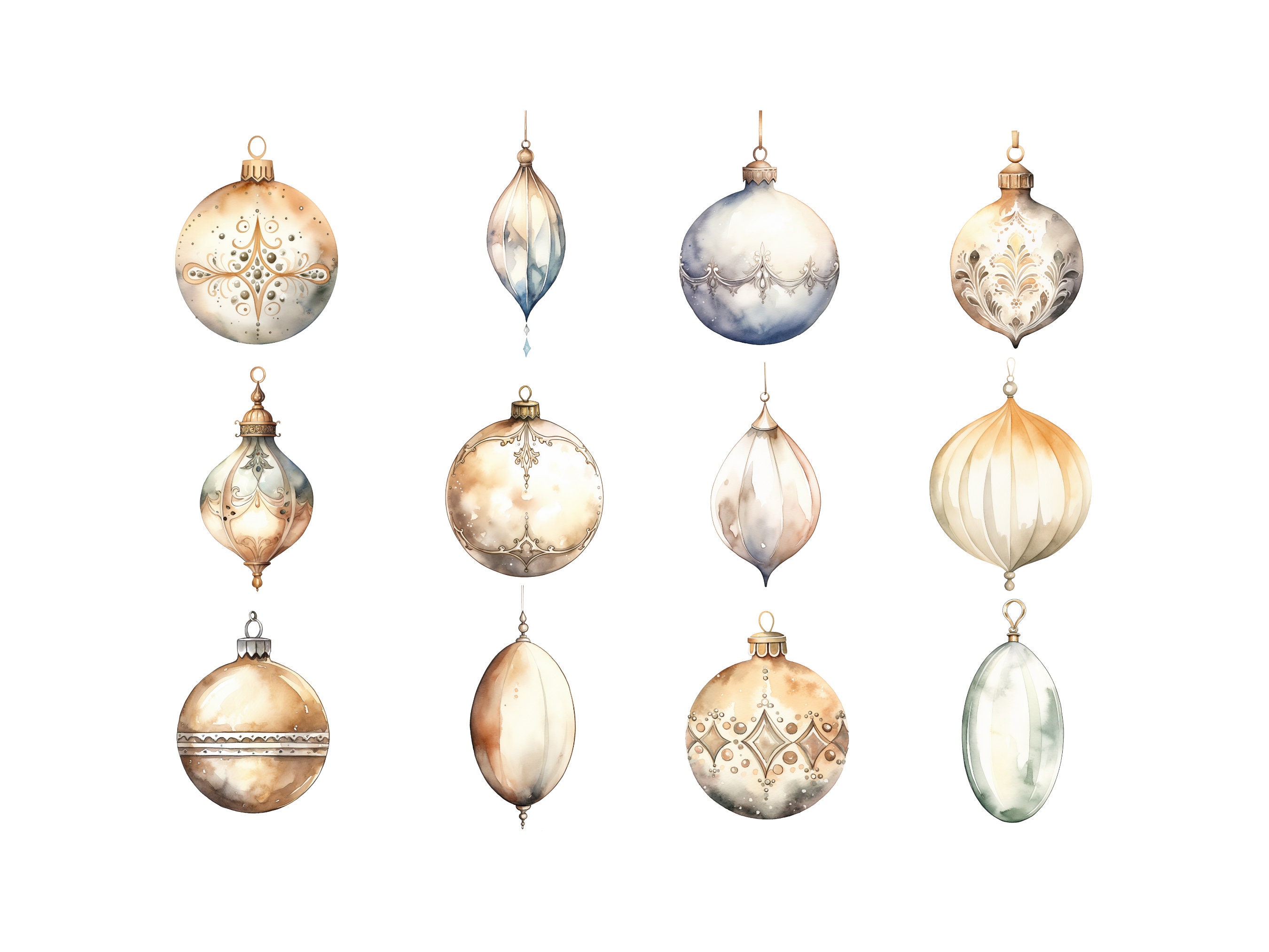 Christmas Bauble Clipart, DIGITAL DOWNLOAD, Neutral Winter Ornament ...