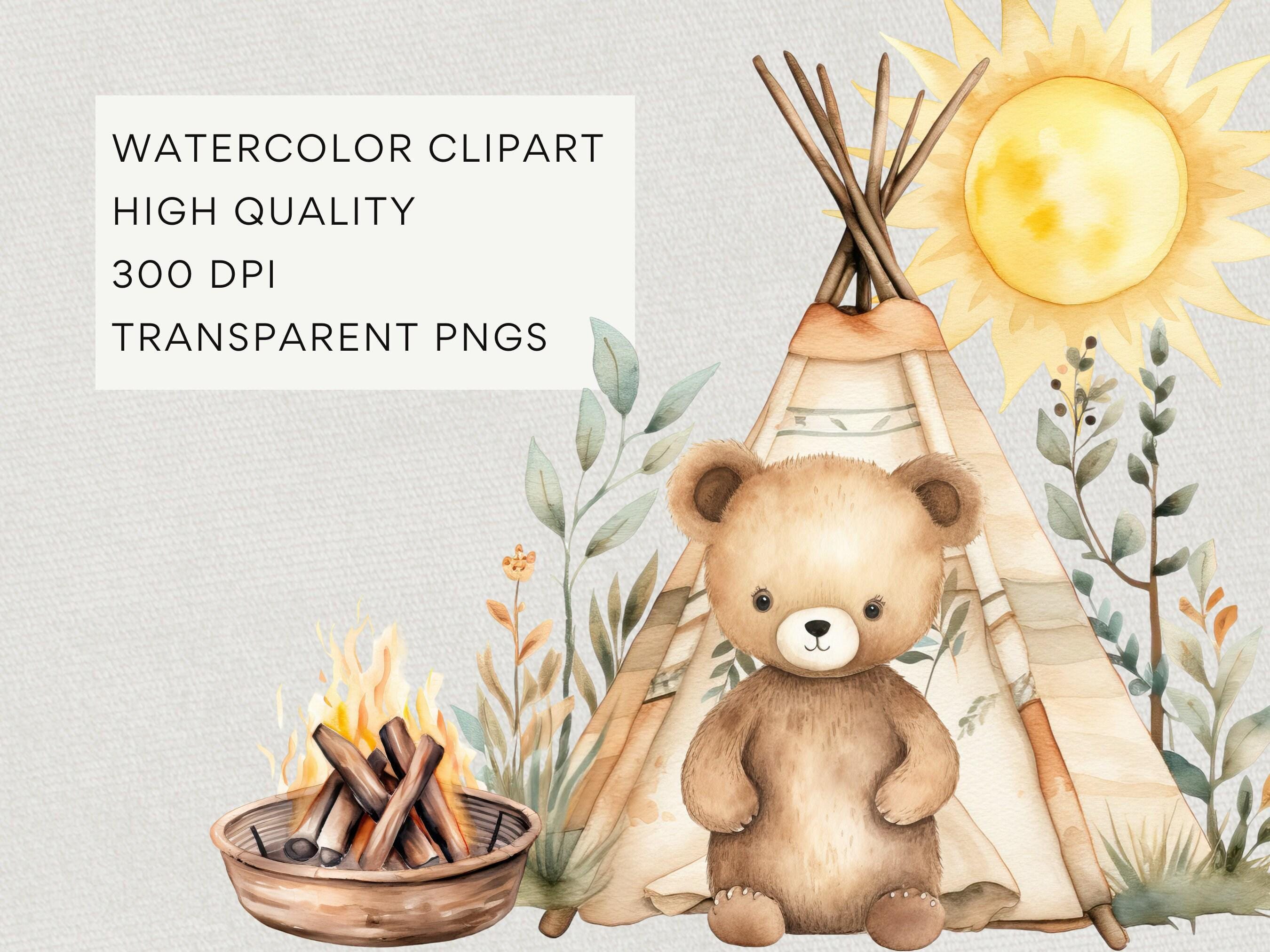 Cute Camping Clipart, DIGITAL DOWNLOAD, Woodland Forest Animal ...