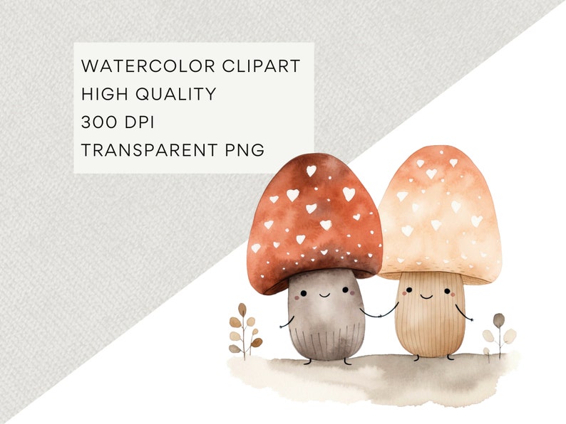Cute Mushroom Clipart, Single Image DIGITAL DOWNLOAD, Watercolor ...