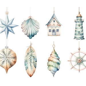 Coastal Christmas Clipart, DIGITAL DOWNLOAD, Beach Christmas Watercolor ...