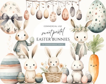 Cute Easter Bunny Clipart, Watercolor Spring Bunnies, Boho Nursery ...