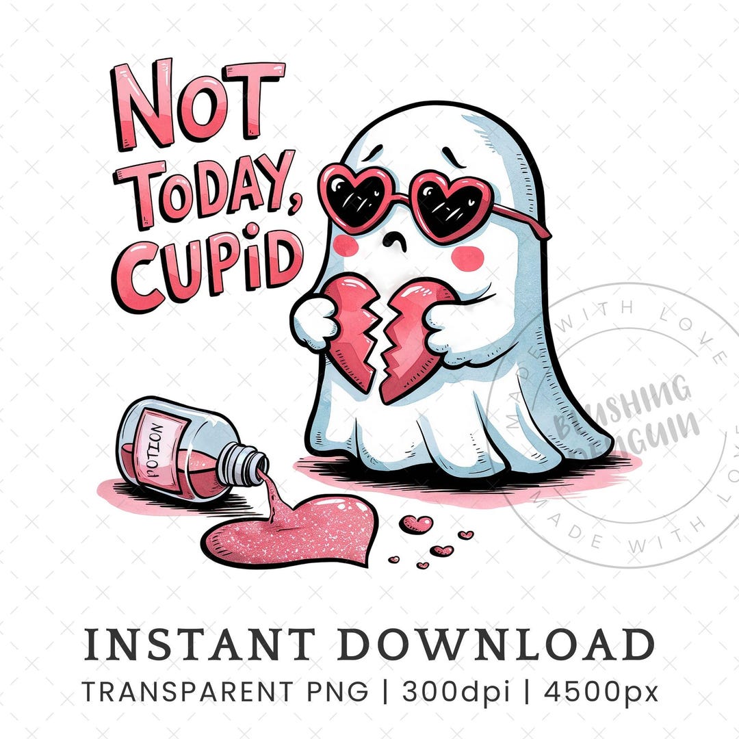 Not Today Cupid Ghost PNG, Valentines Day Funny Ghost Sublimation ...