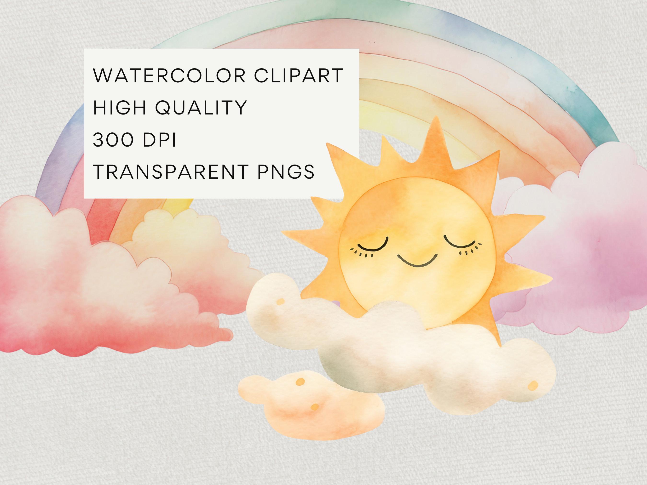 Cute Sun Clipart, DIGITAL DOWNLOAD, Watercolor Sun, Summer Sunshine ...