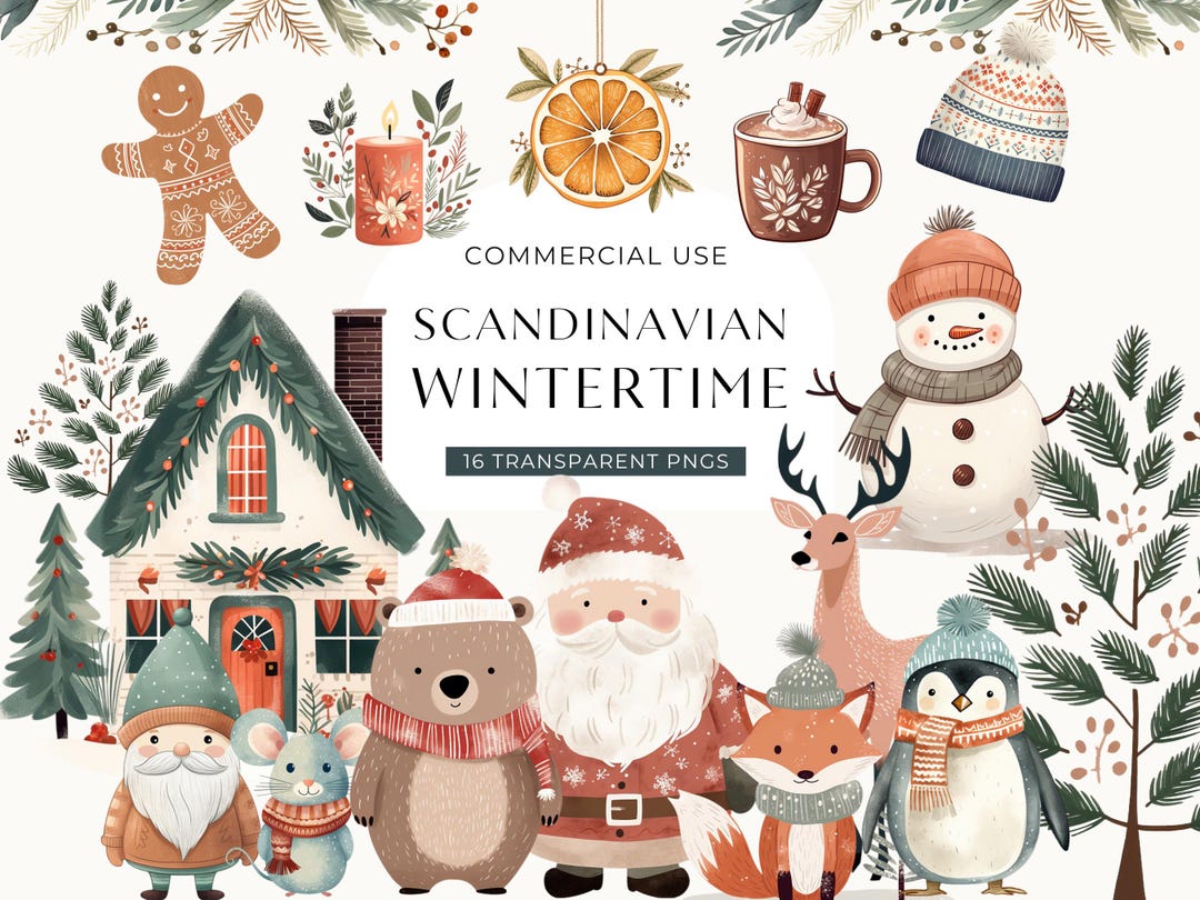 Nordic Winter Clipart, DIGITAL DOWNLOAD, Scandi Style Christmas Card ...