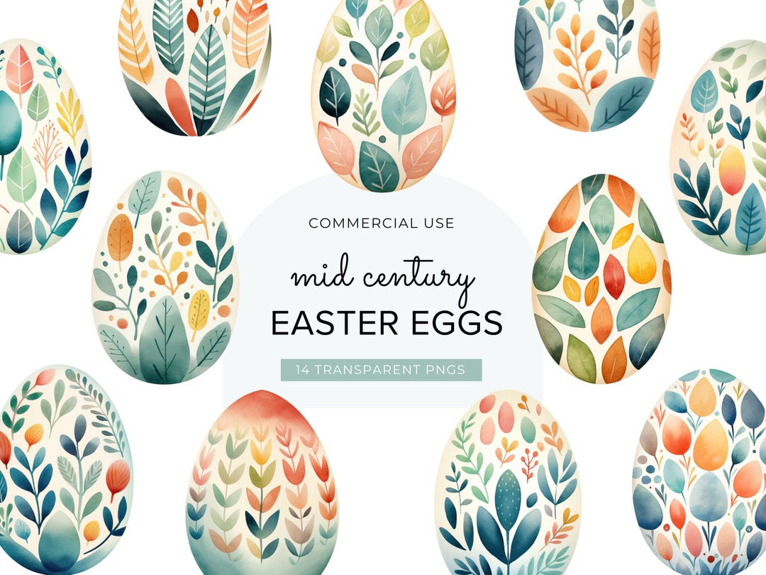 Mid Century Modern Easter Egg Clipart, DIGITAL DOWNLOAD, Watercolor ...