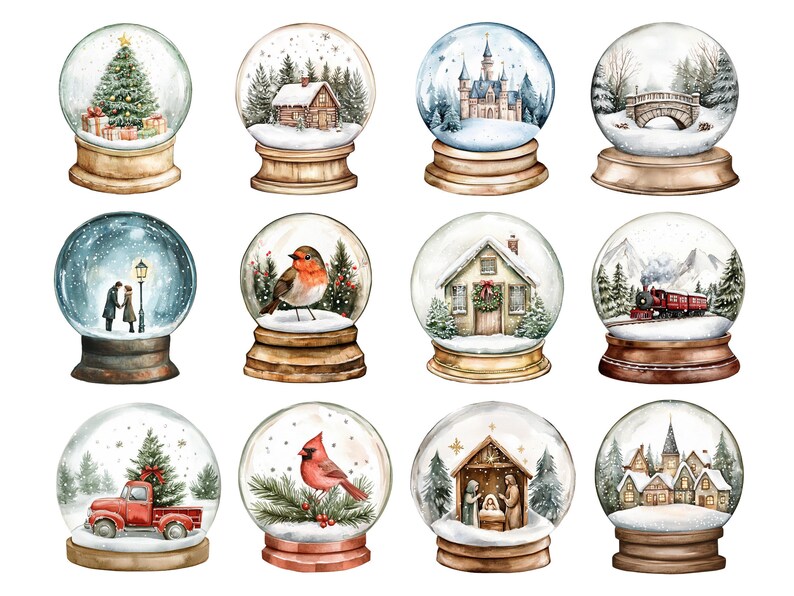 Snowglobe Clipart Traditional Christmas, DIGITAL DOWNLOAD, Watercolor ...