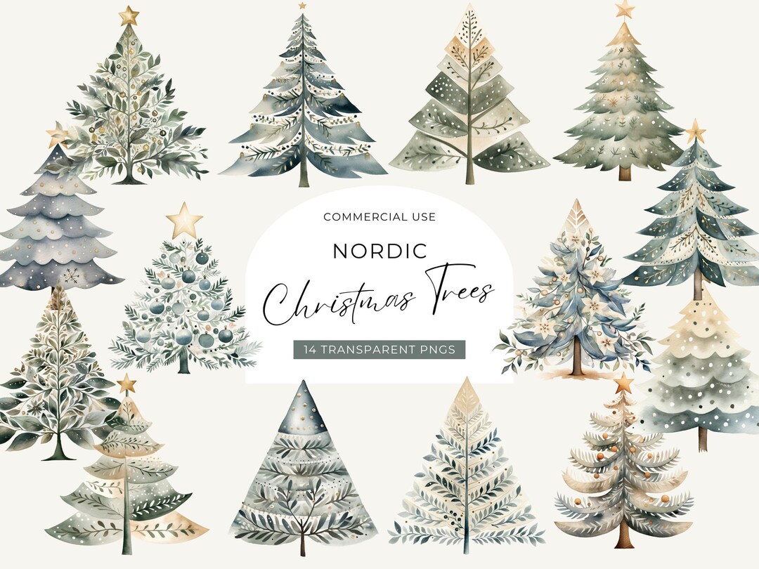 Nordic Christmas Tree Clipart, DIGITAL DOWNLOAD, Scandinavian Christmas ...