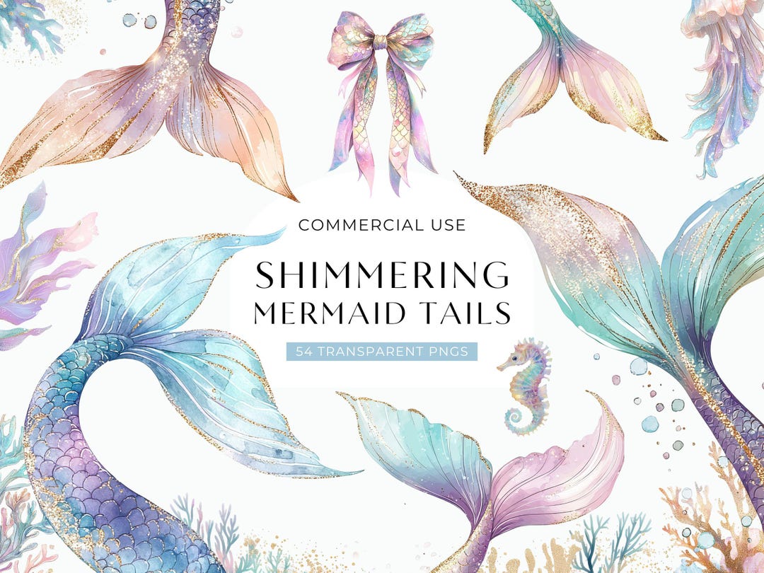 Mermaid Tail Clipart, Watercolor Pastel Under the Sea Clip Art, Mermaid ...